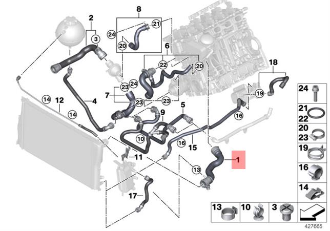 Genuine BMW F07N F10 F10N F11 F11N F18 Radiator Coolant Hose OEM ...