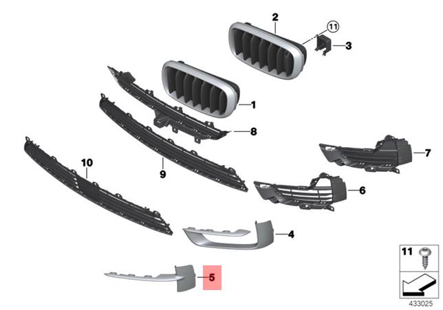 Genuine BMW X5 F15 Front Bumper Aluminium Matt Trim Grille Left OEM ...