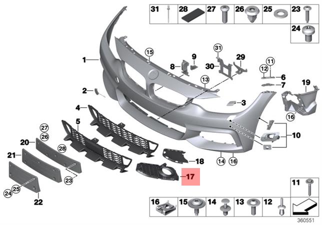 Genuine BMW F32 F33 F36 Front Bumper Fog Light Grille Right OEM ...