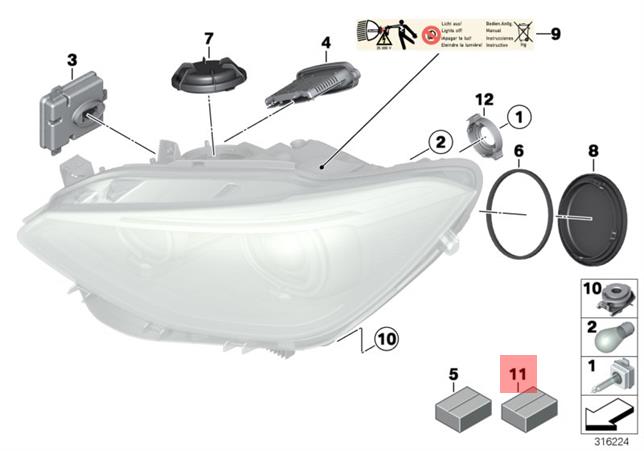 Genuine BMW F07 F10 F11 F18 F20 F21 Headlight Repair Kit OEM ...